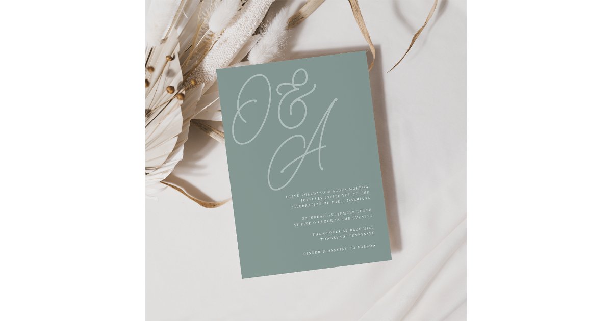 Eucalyptus | Script Watermark Monogram Wedding Invitation | Zazzle