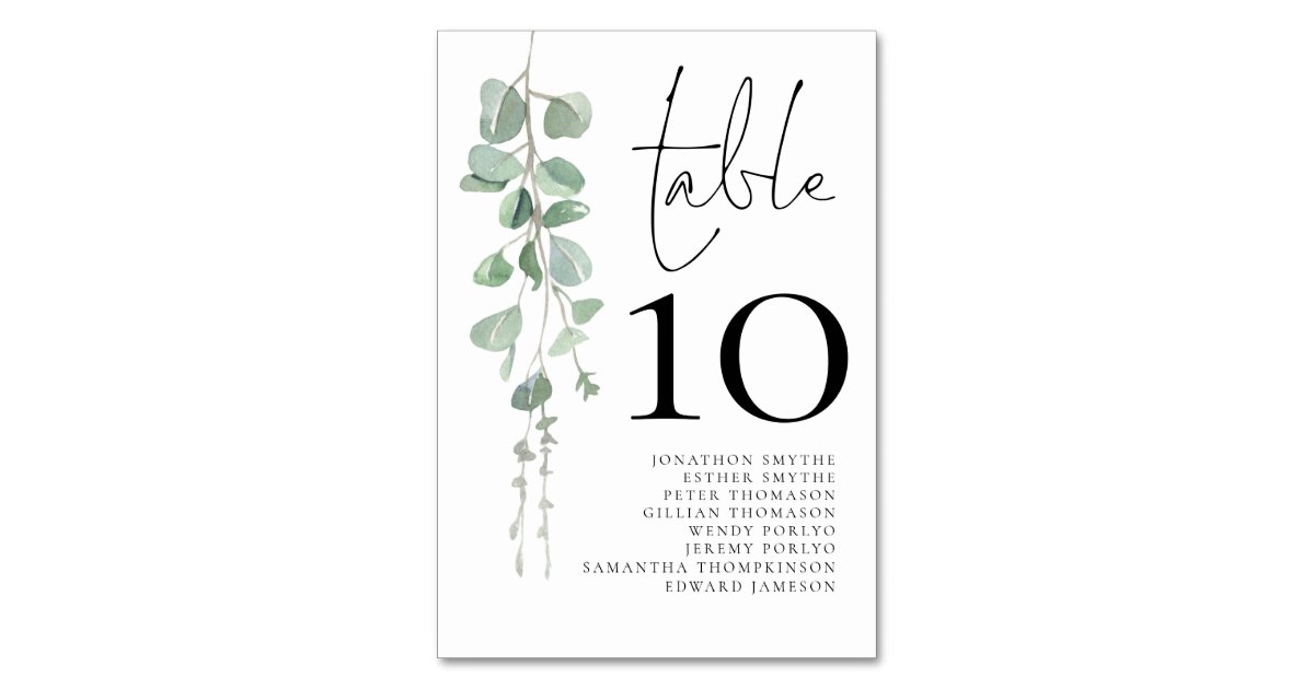Eucalyptus Wedding Guest Names 3.5x5 Table Number | Zazzle