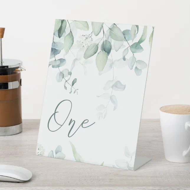 Eucalyptus Wedding Table Number Pedestal Sign | Zazzle
