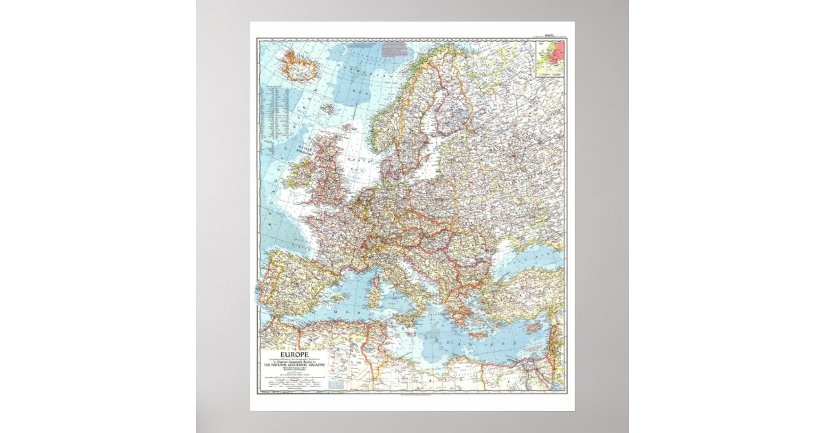 " Europe: 1957 Detailed MAP ... Poster | Zazzle