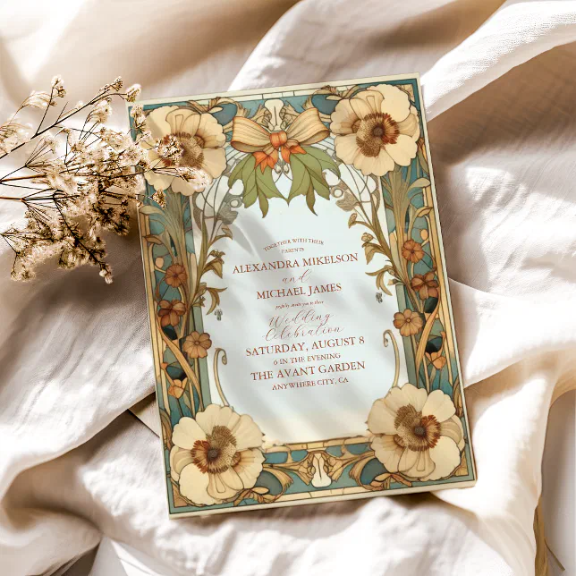European Victorian Floral Art Nouveau Wedding Invitation | Zazzle