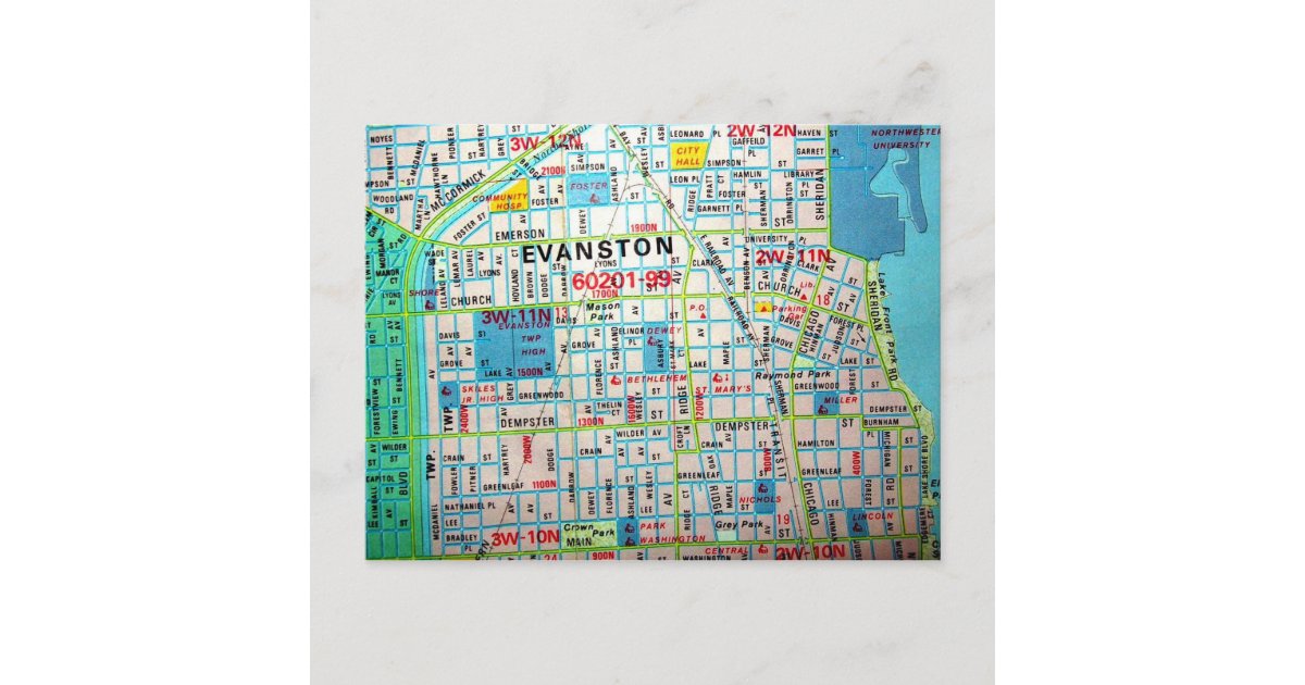 EVANSTON, IL Vintage Map Postcard | Zazzle