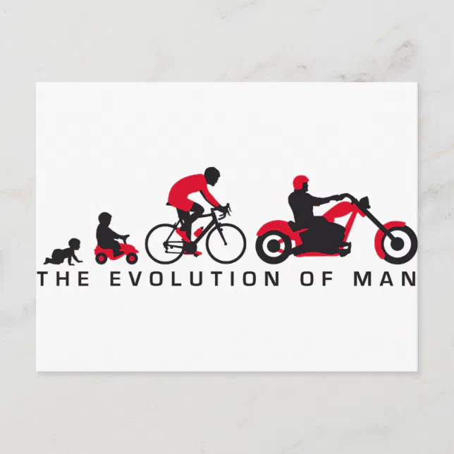 evolution of man motorcycle biker postcard | Zazzle
