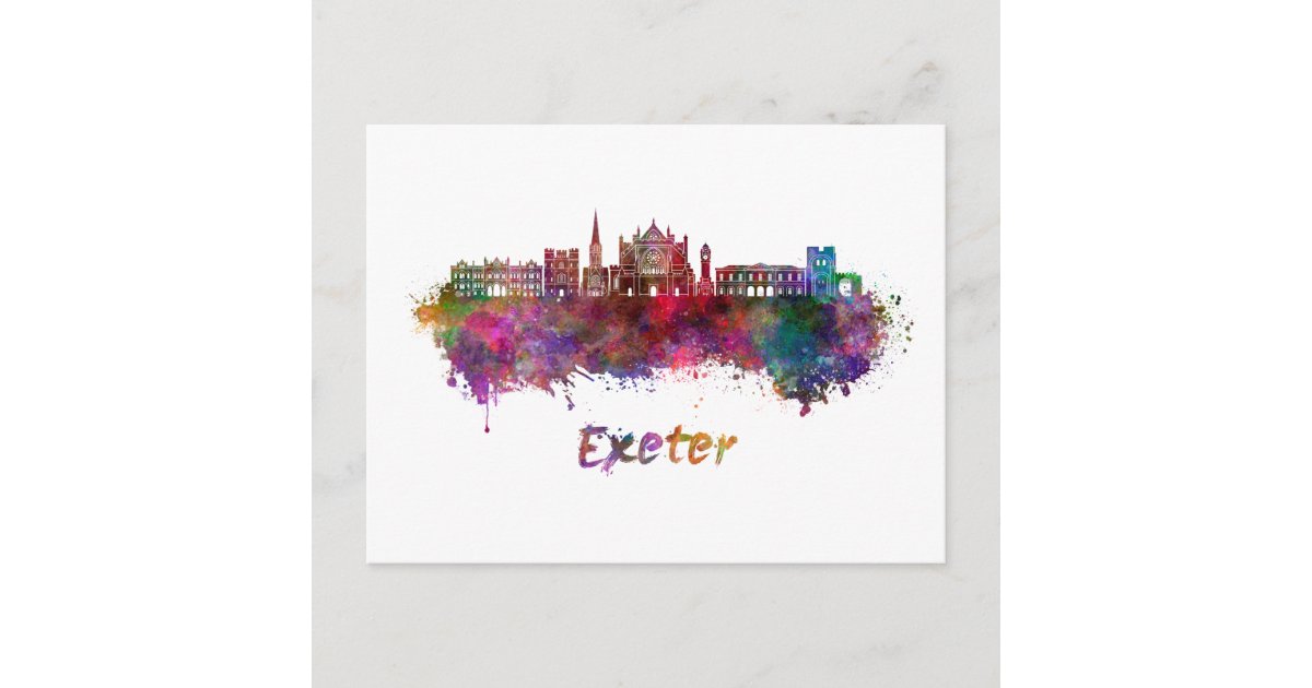 Exeter skyline in watercolor postcard | Zazzle