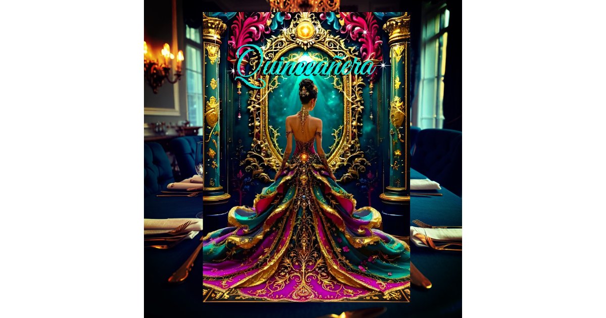 Exotic Quinceanera 15th Birthday Teal Gold Magical Invitation | Zazzle