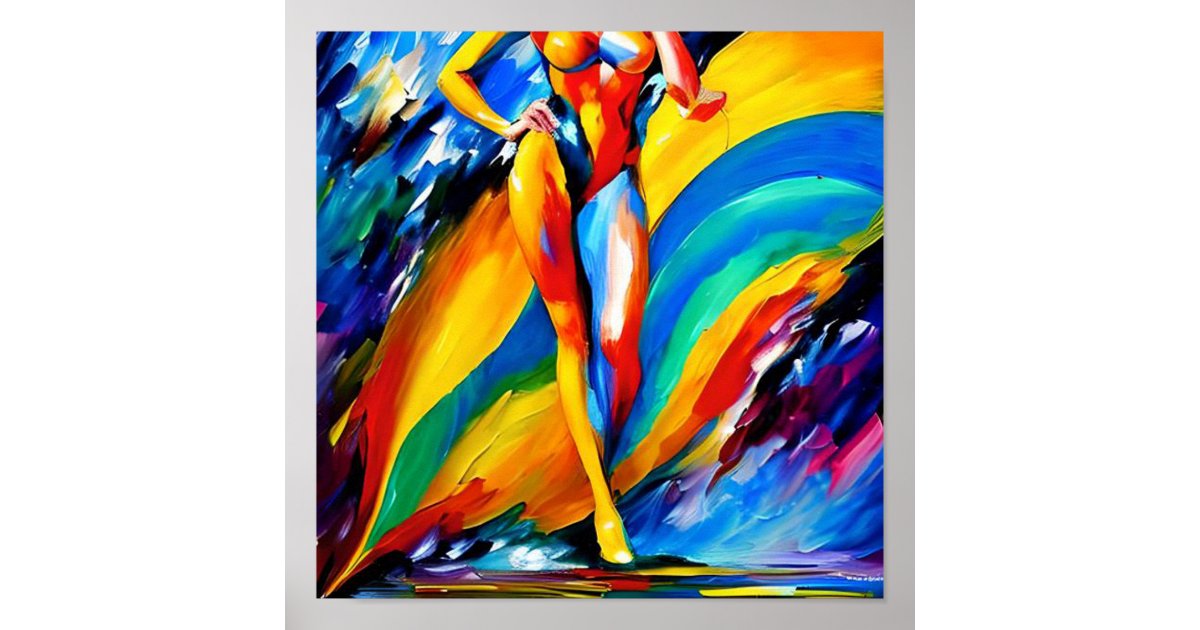 Exotic Woman Running Abstract Art Poster | Zazzle