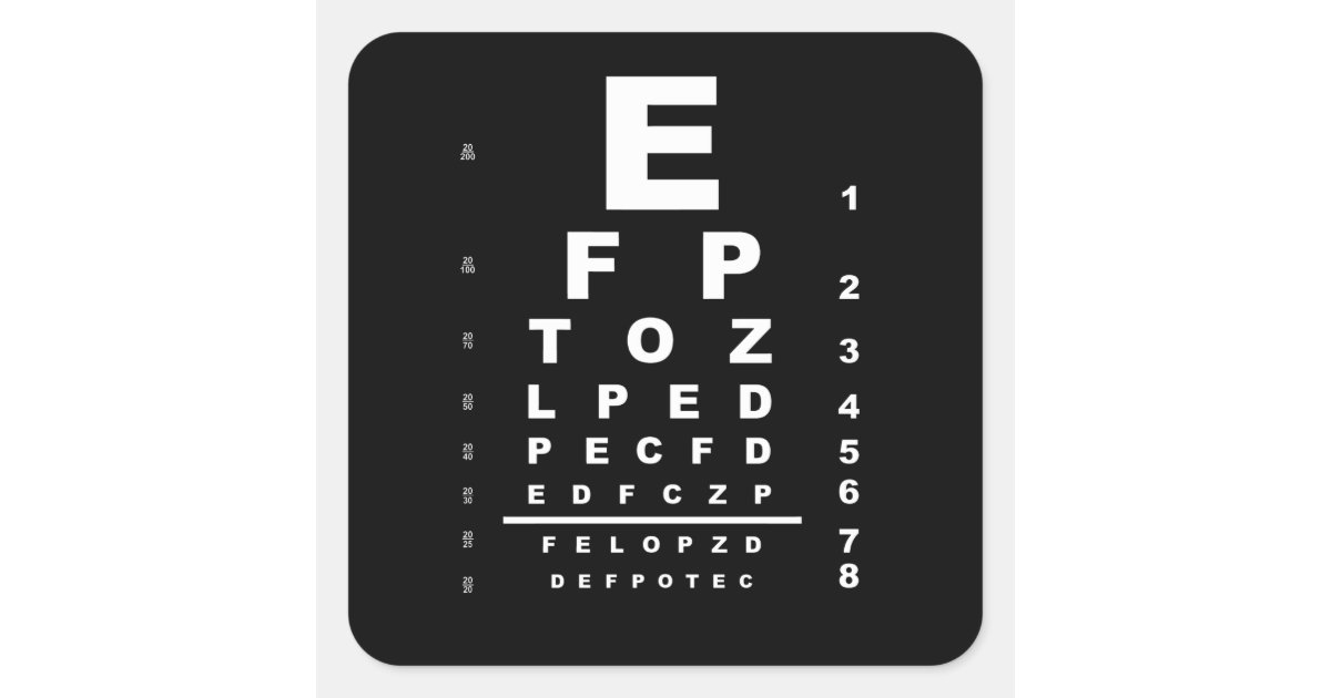 Eye Test Chart Square Sticker | Zazzle