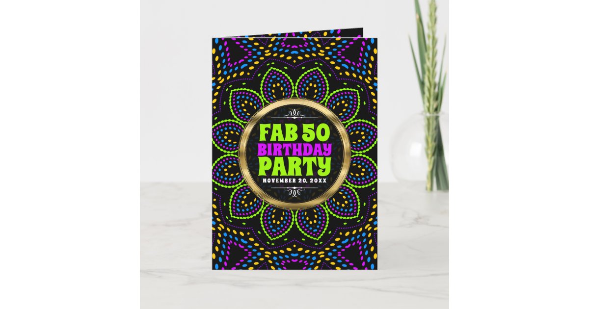 FAB 50th Birthday Groovy Rave Flower Party Invitation | Zazzle