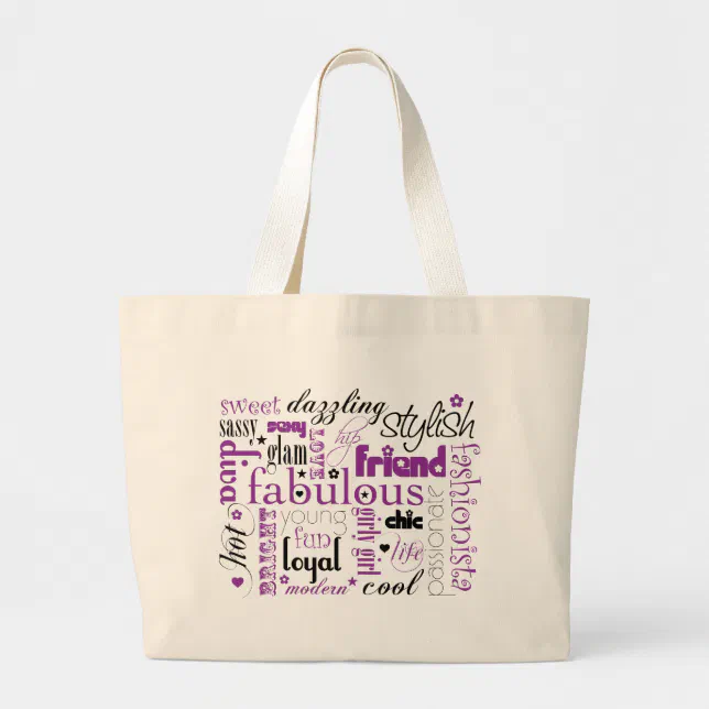 Fabulous Synonym Black Purple Large Tote Bag | Zazzle