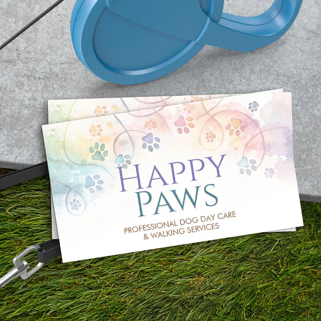 Faded pastel Watercolor Paw Prints Business Card | Zazzle