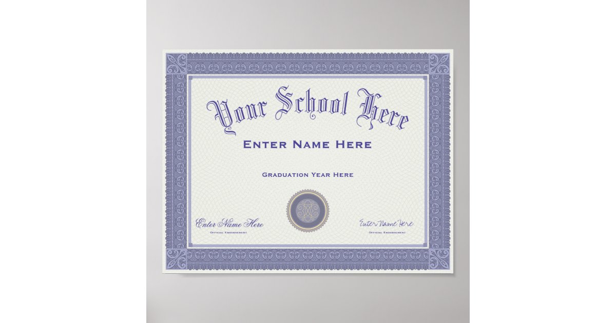 Fake Graduation Diploma Your Text Poster | Zazzle