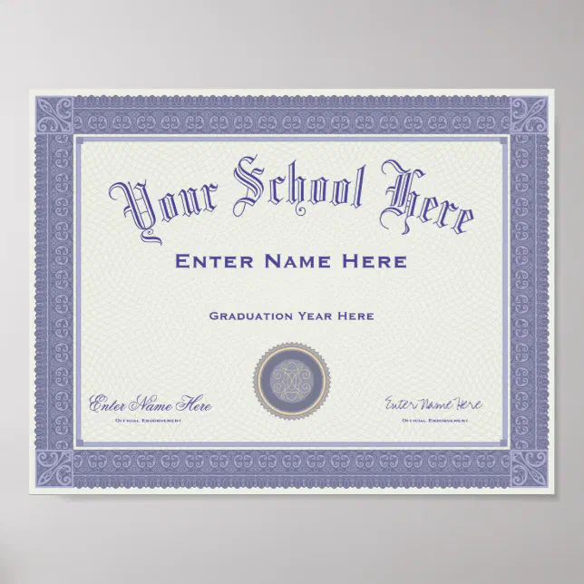 Fake Graduation Diploma Your Text Poster | Zazzle