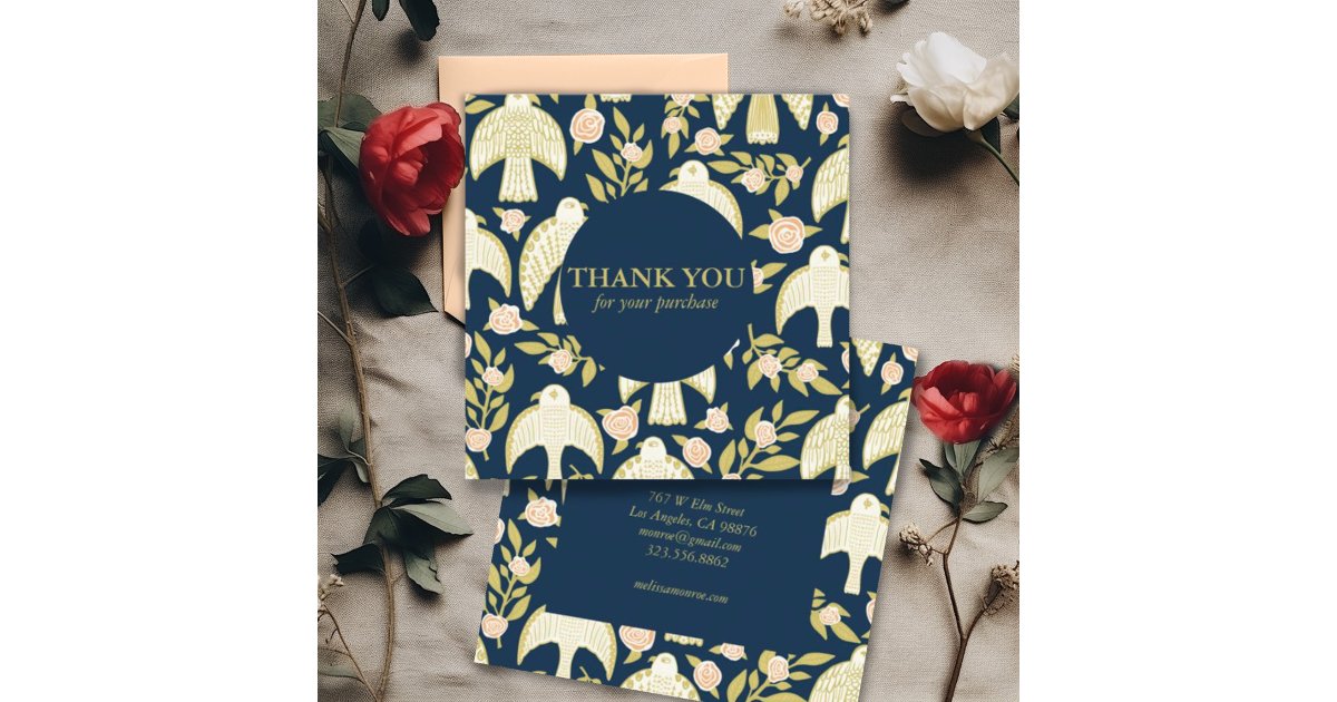 Falcons & Roses Chic Elegant Order Thank You Square Business Card | Zazzle