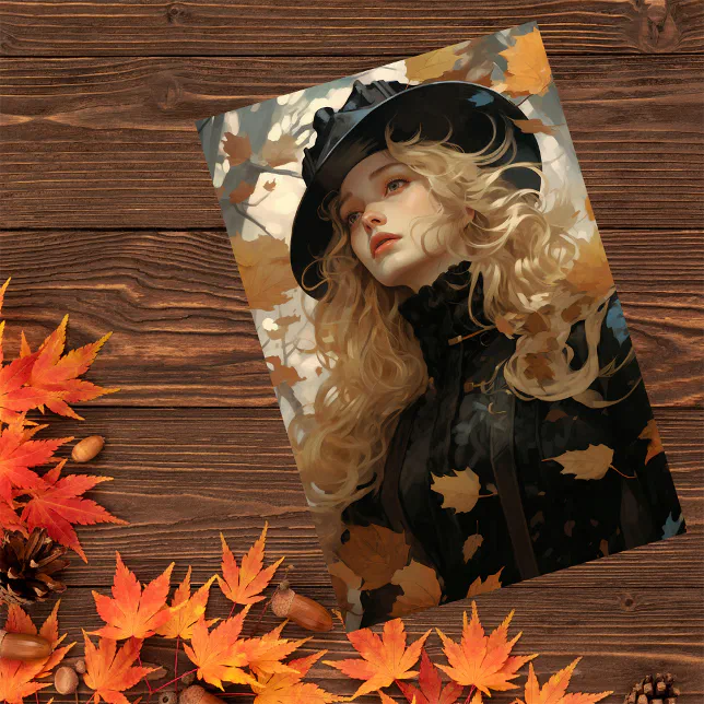 Fall Autumn Leaves Pretty Girl Harvest Decoupage Tissue Paper | Zazzle