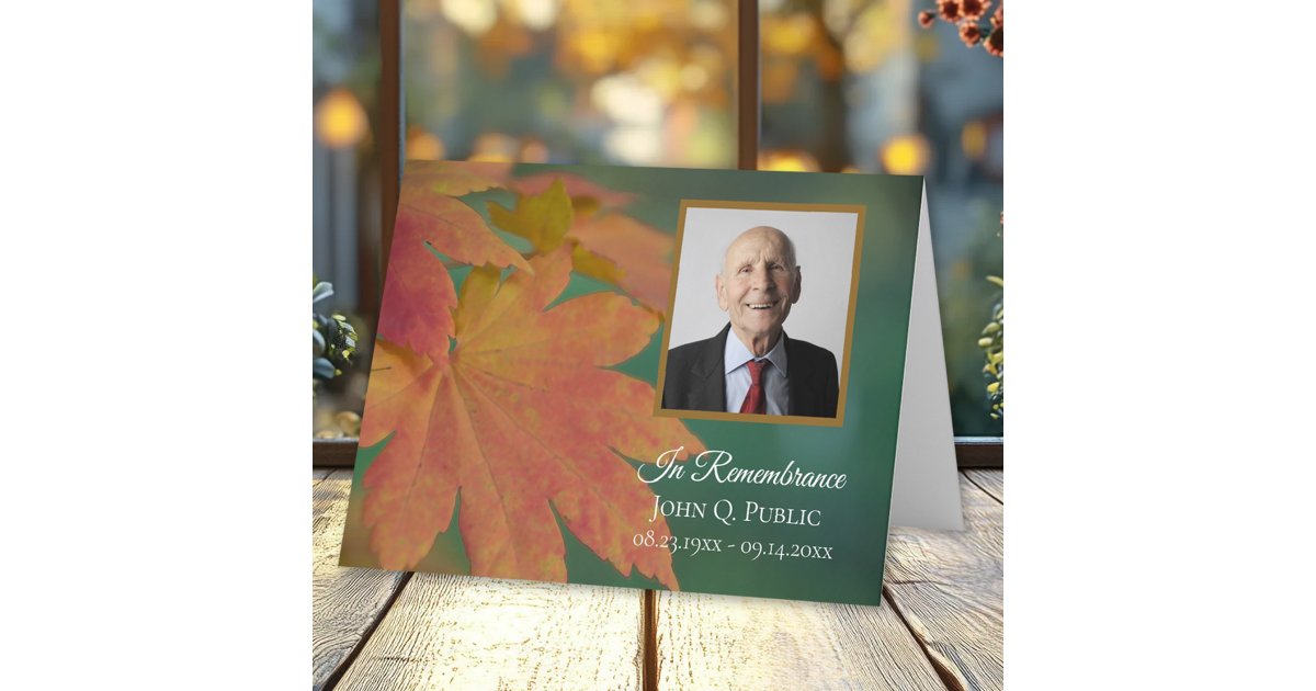 Fall Coloured Leaves Funeral Memorial Sympathy Thank You Card | Zazzle