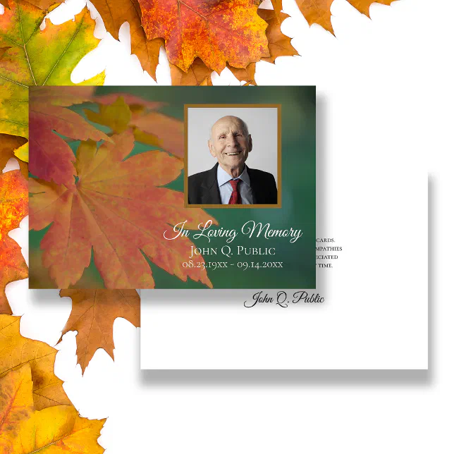 Fall Coloured Leaves Funeral Memorial Sympathy Thank You Card | Zazzle