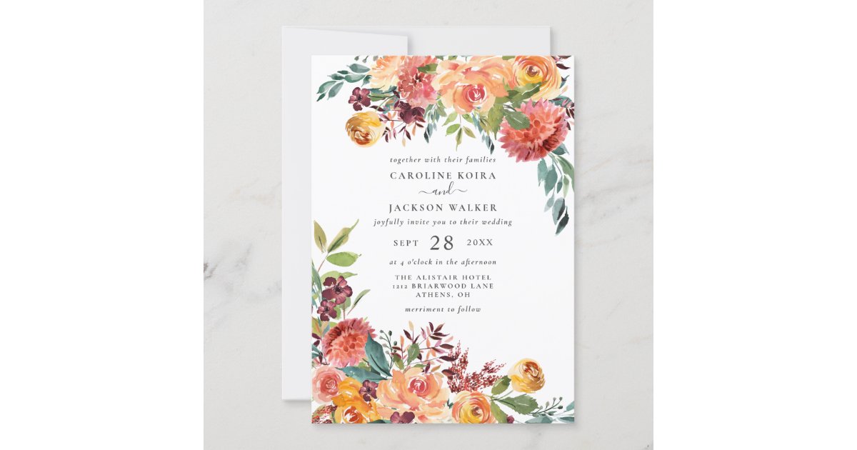 Fall Floral Wedding Invitation | Zazzle