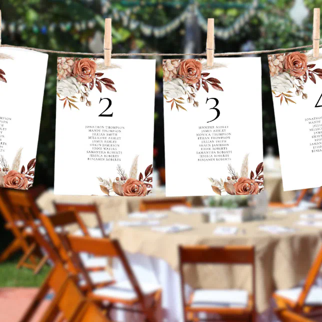 Fall Florals Table Number Names Seating Chart Card | Zazzle