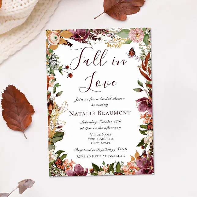 Fall in Love Autumn Bridal Shower Invitation | Zazzle