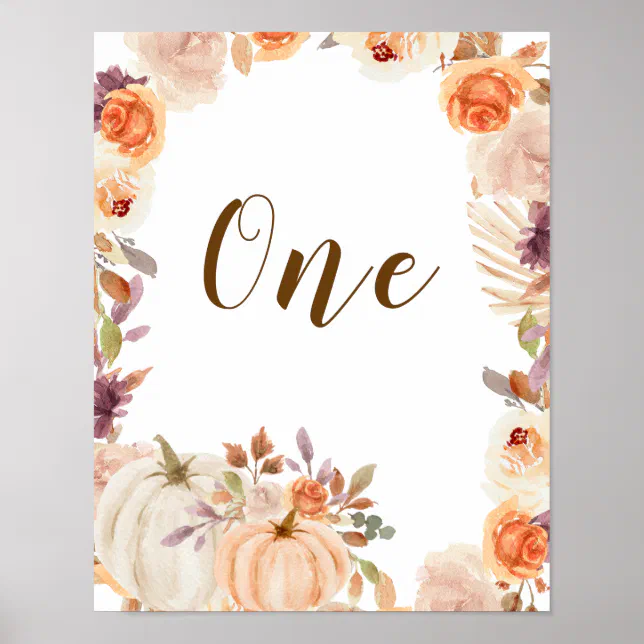 Fall Rustic Boho Pumpkin Onederful Table Number Poster | Zazzle