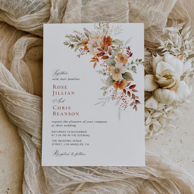 fall terracotta autumn floral wedding invitation | Zazzle