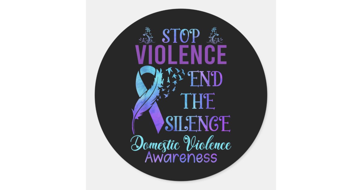 Family Domestic Violence Awareness Purple Ribbon Classic Round Sticker ...