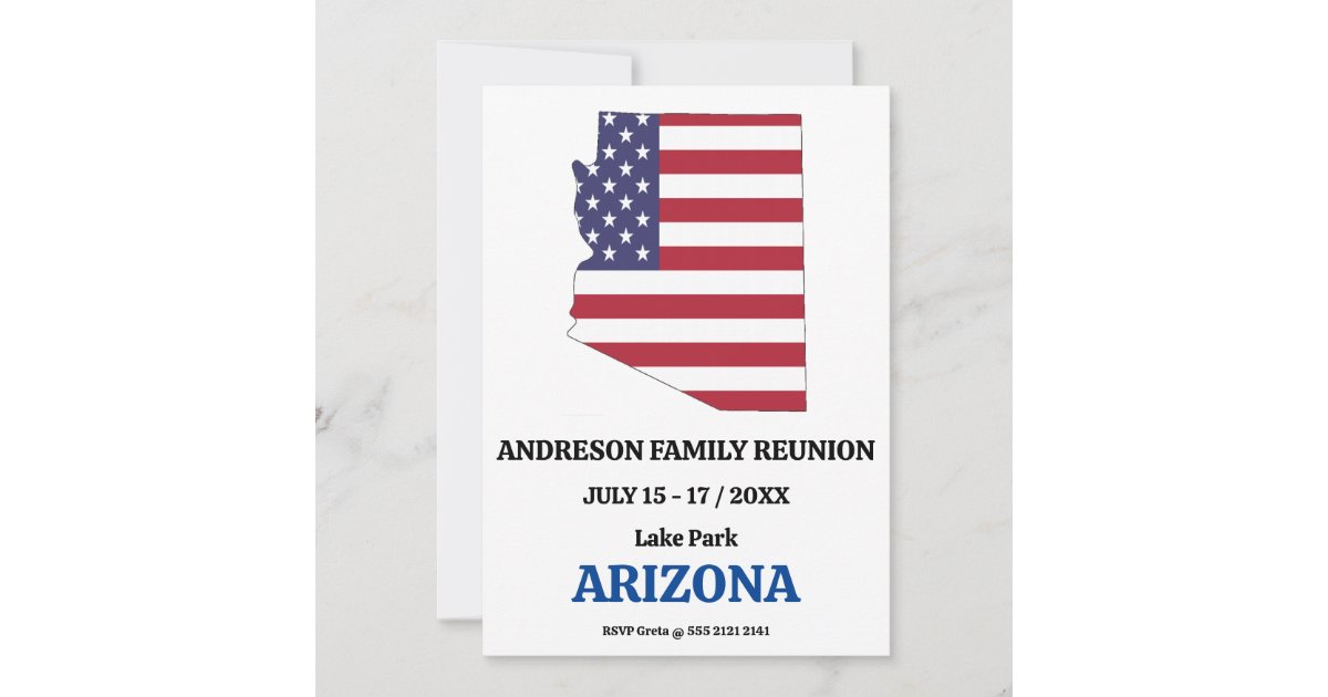 FAMILY REUNION ARIZONA STATE MAP USA Flag Invitation | Zazzle