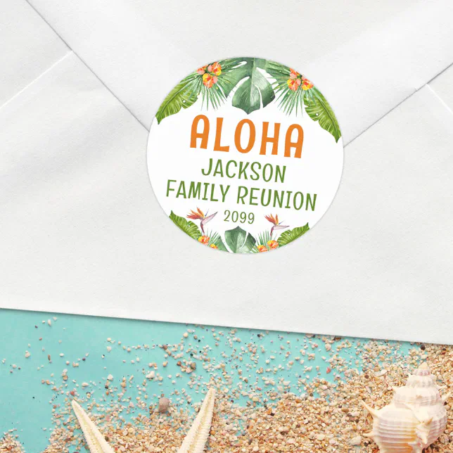 Family Reunion Tropical Palm Aloha Watercolor Classic Round Sticker ...