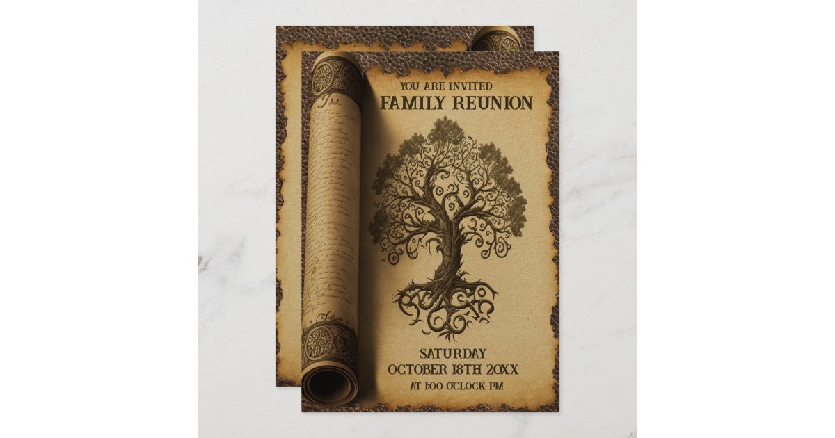 Family Reunion - Vintage Family Tree Scroll Invitation | Zazzle