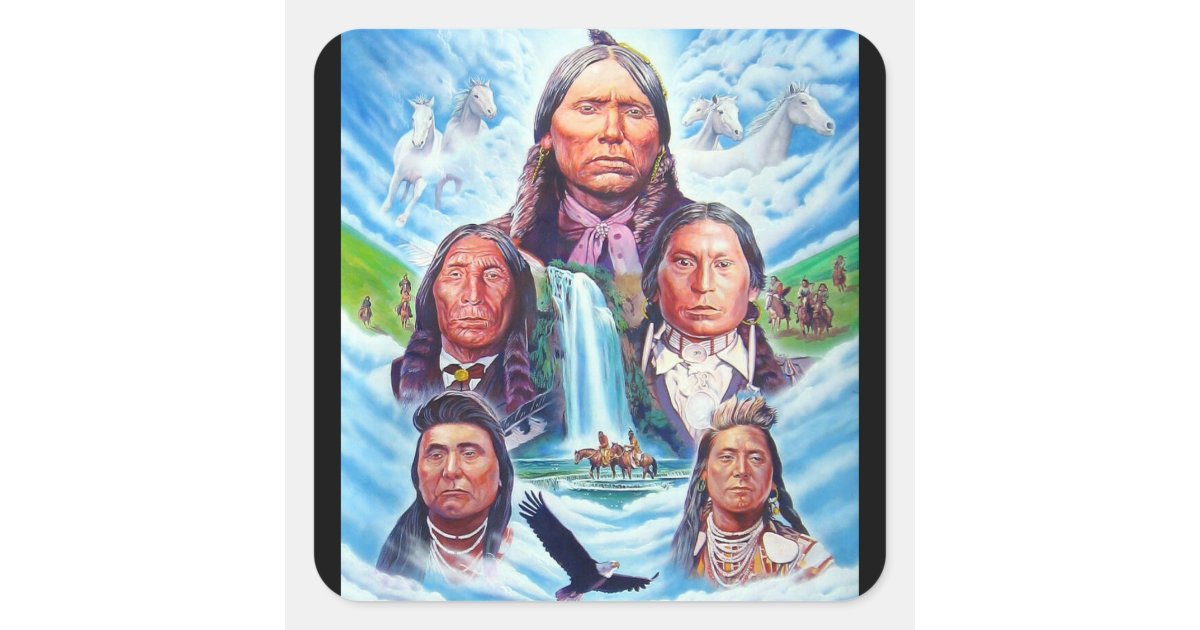 Famous Native Americans Indian Chiefs Painting Square Sticker | Zazzle