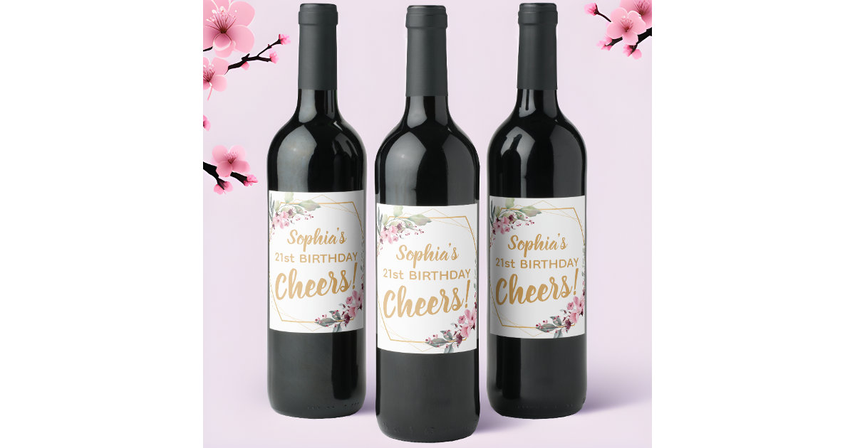 Fancy 21st Birthday Wine Labels - Cherry Blossom | Zazzle