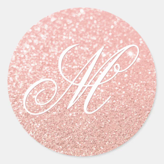 Fancy Monogram Faux Pastel Rose Gold Glitter Classic Round Sticker | Zazzle