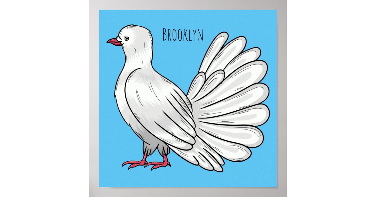 Fantail pigeon bird cartoon illustration poster | Zazzle