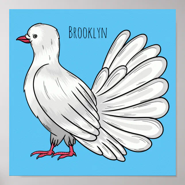 Fantail pigeon bird cartoon illustration poster | Zazzle