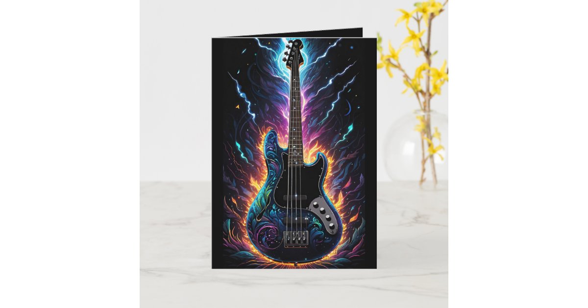 Fantasy Bassed Electric Bass Guitar Blank Card | Zazzle