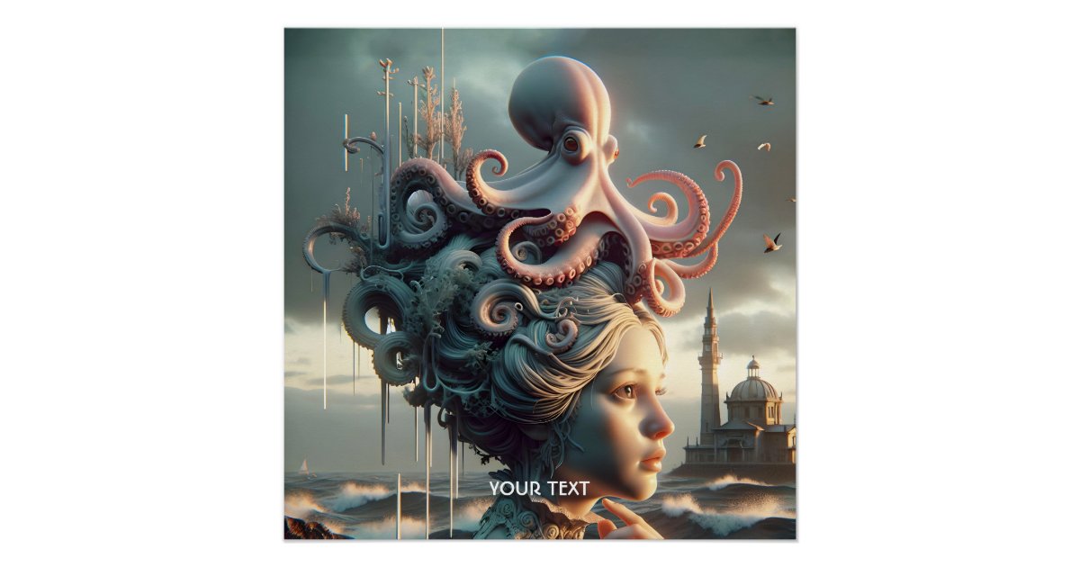 Fantasy Cute Girl Octopus Sea Poster | Zazzle