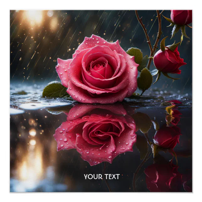 Fantasy Cute Rose Rain Reflection Poster | Zazzle