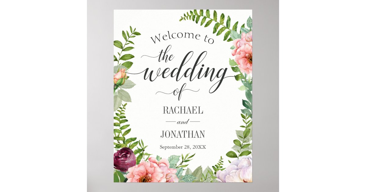 Fantasy Floral Wedding Welcome Signage Poster | Zazzle