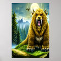 Fantasy golden sabertooth bear | AI Art Poster | Zazzle