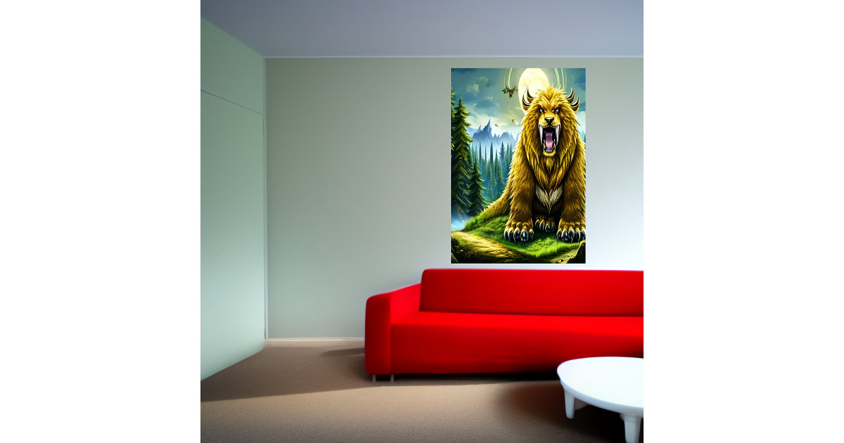 Fantasy golden sabertooth bear | AI Art Poster | Zazzle