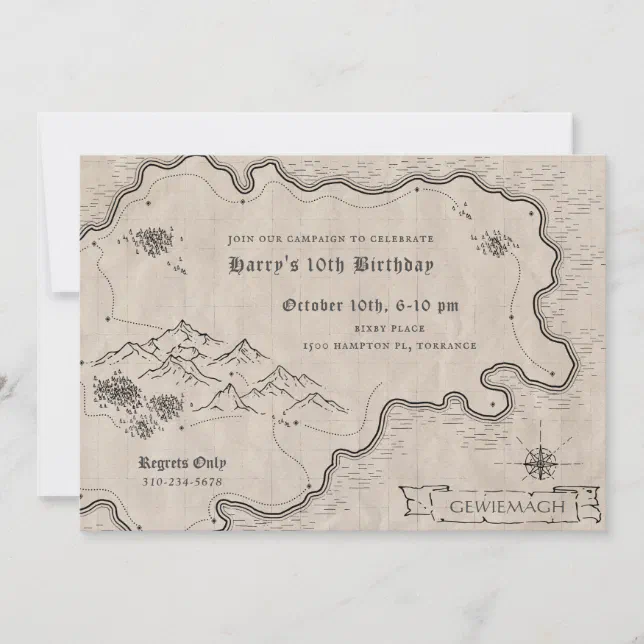 Fantasy Map Role Playing Game Campaign Birthday Invitation | Zazzle