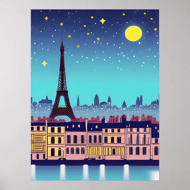 Fantasy Skyline of Paris Under the Stars Poster | Zazzle