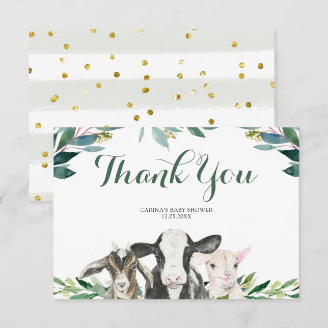 Farm Animal Greenery Boy Thank You Card | Zazzle