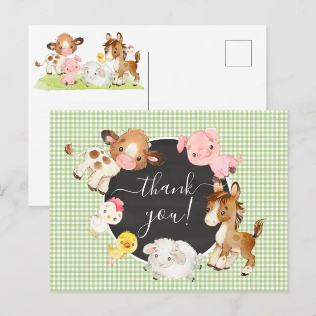 Farm Animals Baby Shower Thank You Postcard | Zazzle