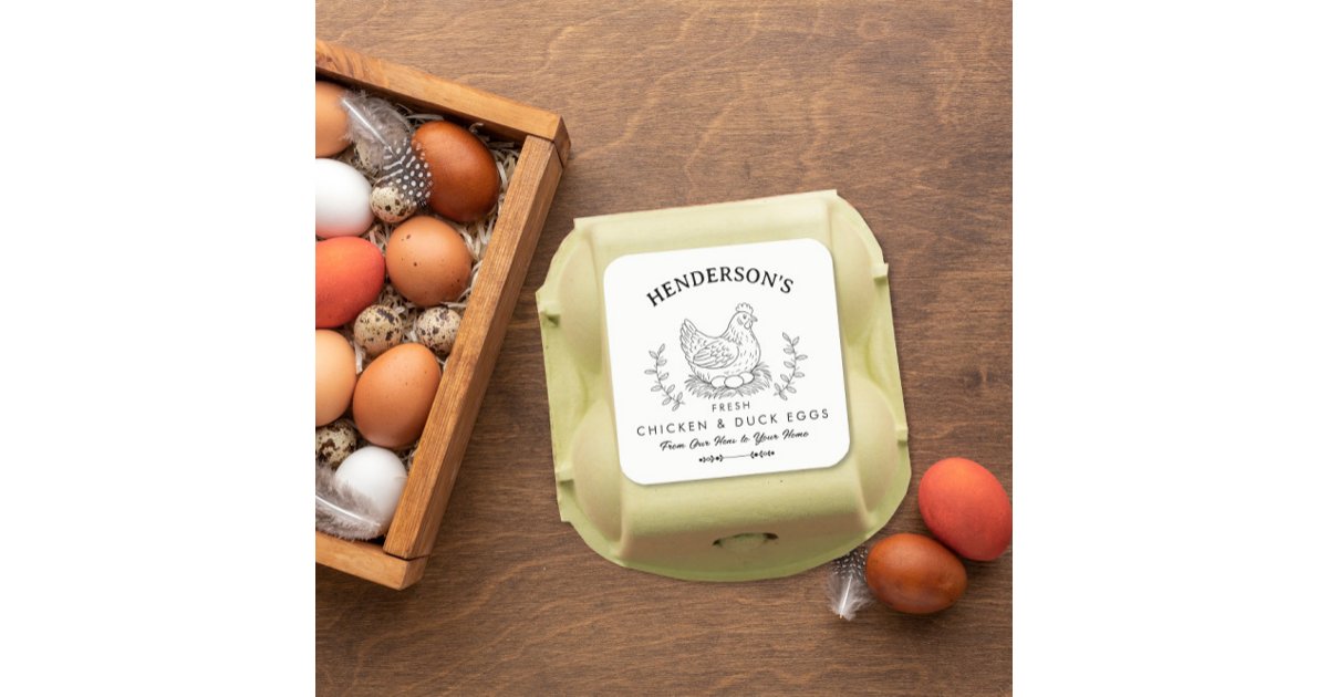 Farm Fresh Eggs Custom Name label, Egg Carton Square Sticker | Zazzle