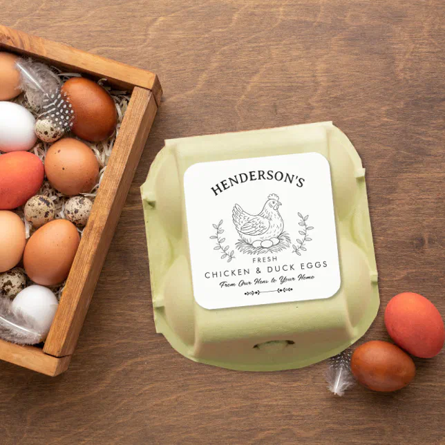 Farm Fresh Eggs Custom Name label, Egg Carton Square Sticker | Zazzle