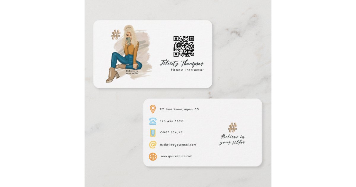 Fashionable Selfie Girl QR Code Business Card | Zazzle