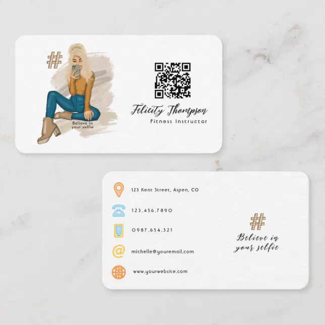 Fashionable Selfie Girl QR Code Business Card | Zazzle