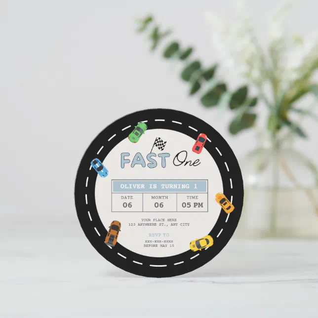 Fast one race car boy 1st birthday invitation | Zazzle