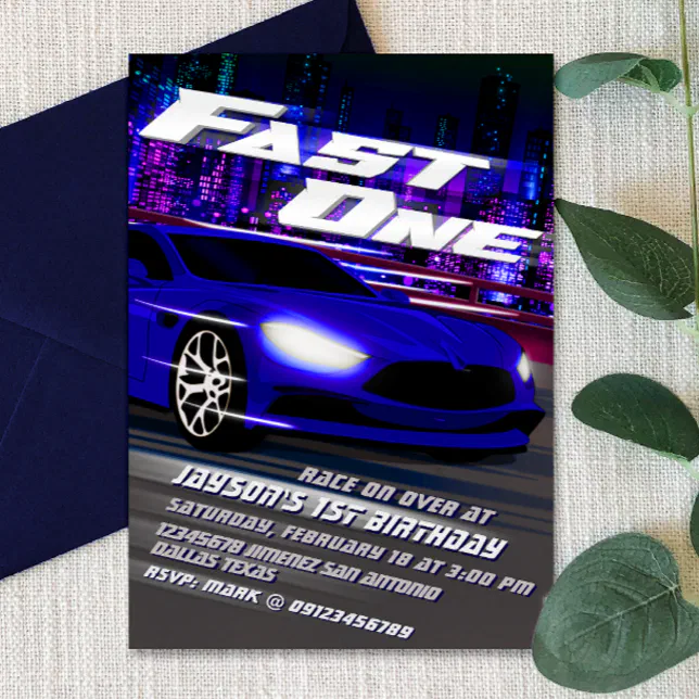 Fast One Racing 1st Birthday Invitation | Zazzle